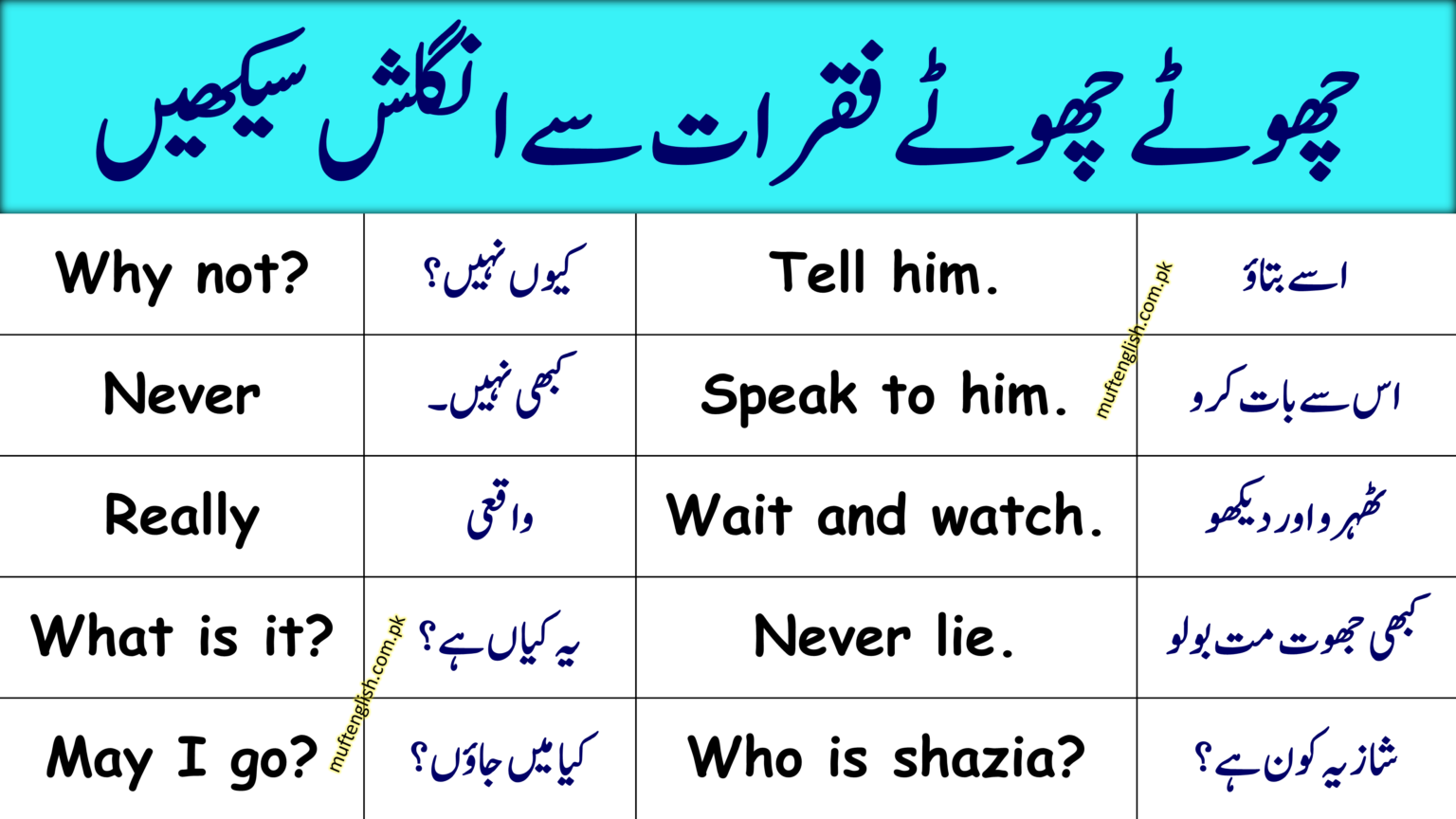49 Short English Sentences with Urdu Translation