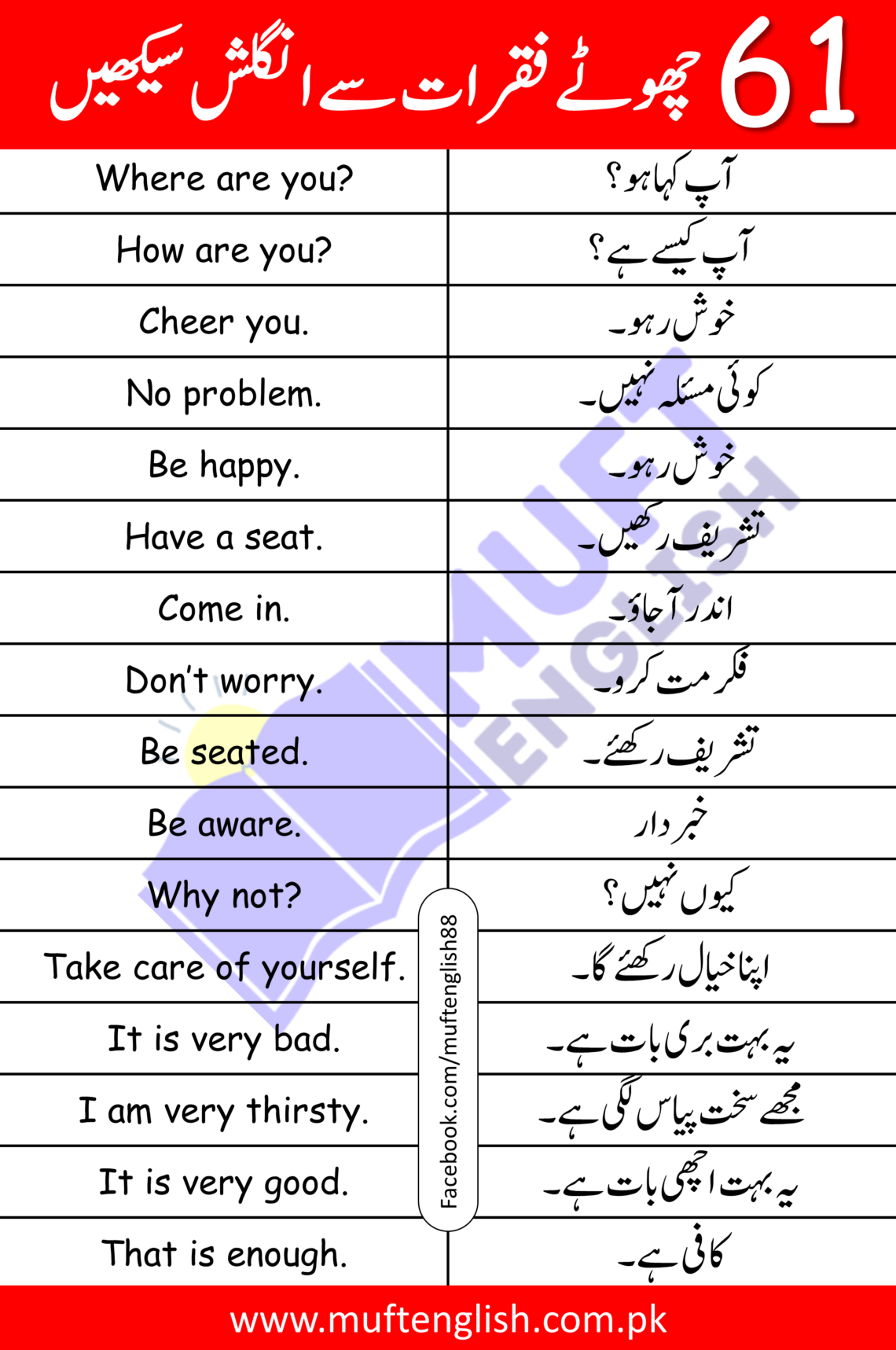 61 Short English to Urdu Sentences of Daily Conversation