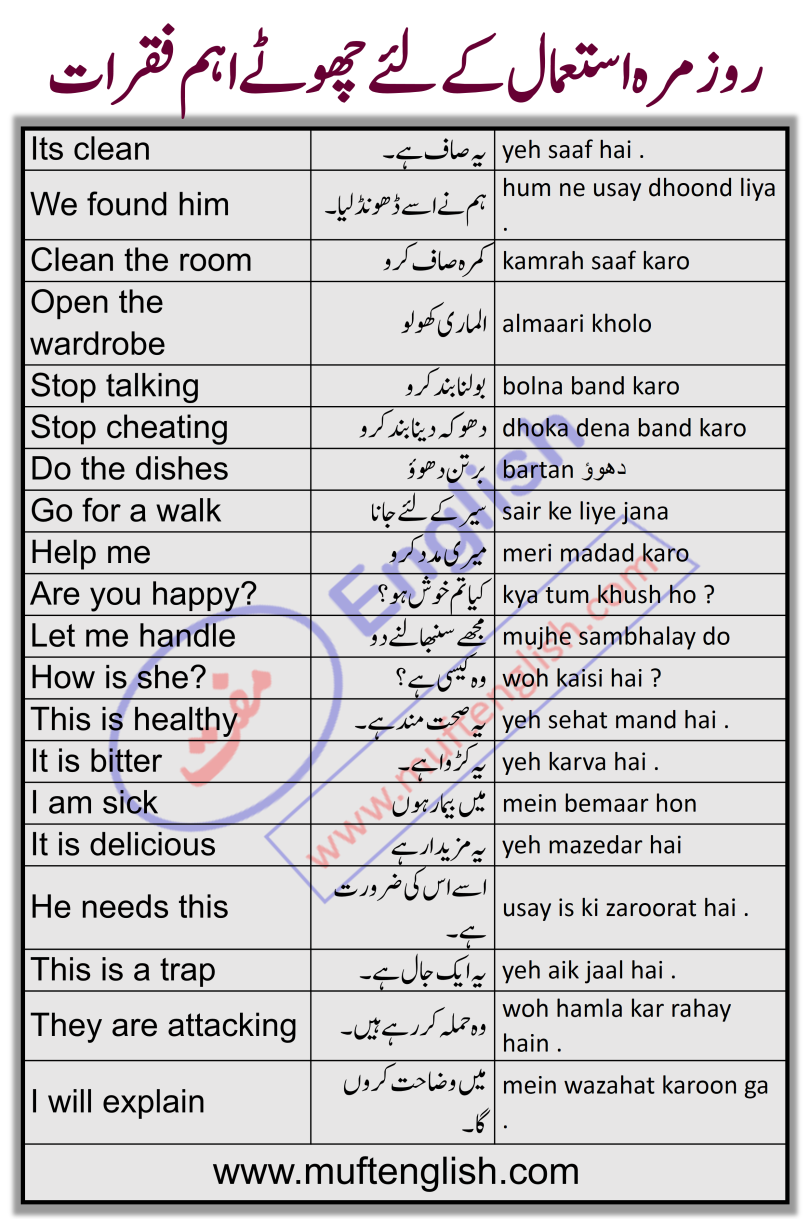 60 Daily Use Short Sentences in English and Urdu