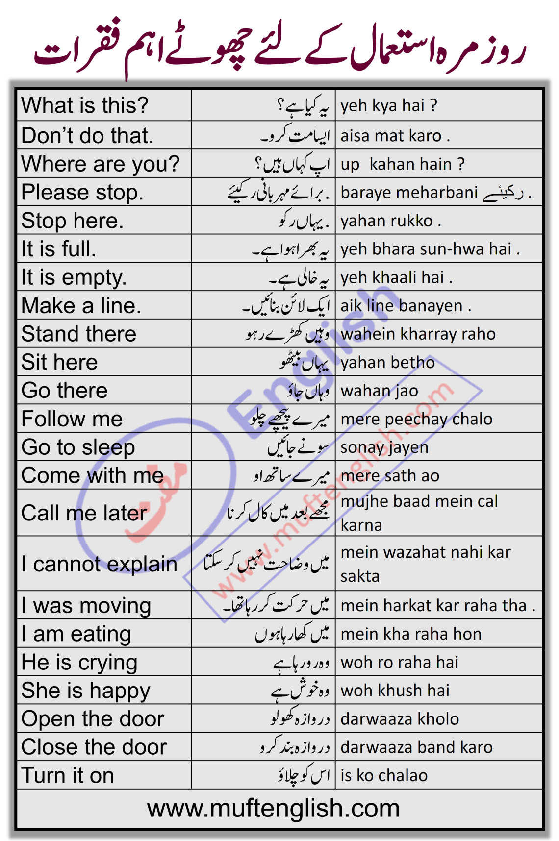 60 Daily Use Short Sentences in English and Urdu