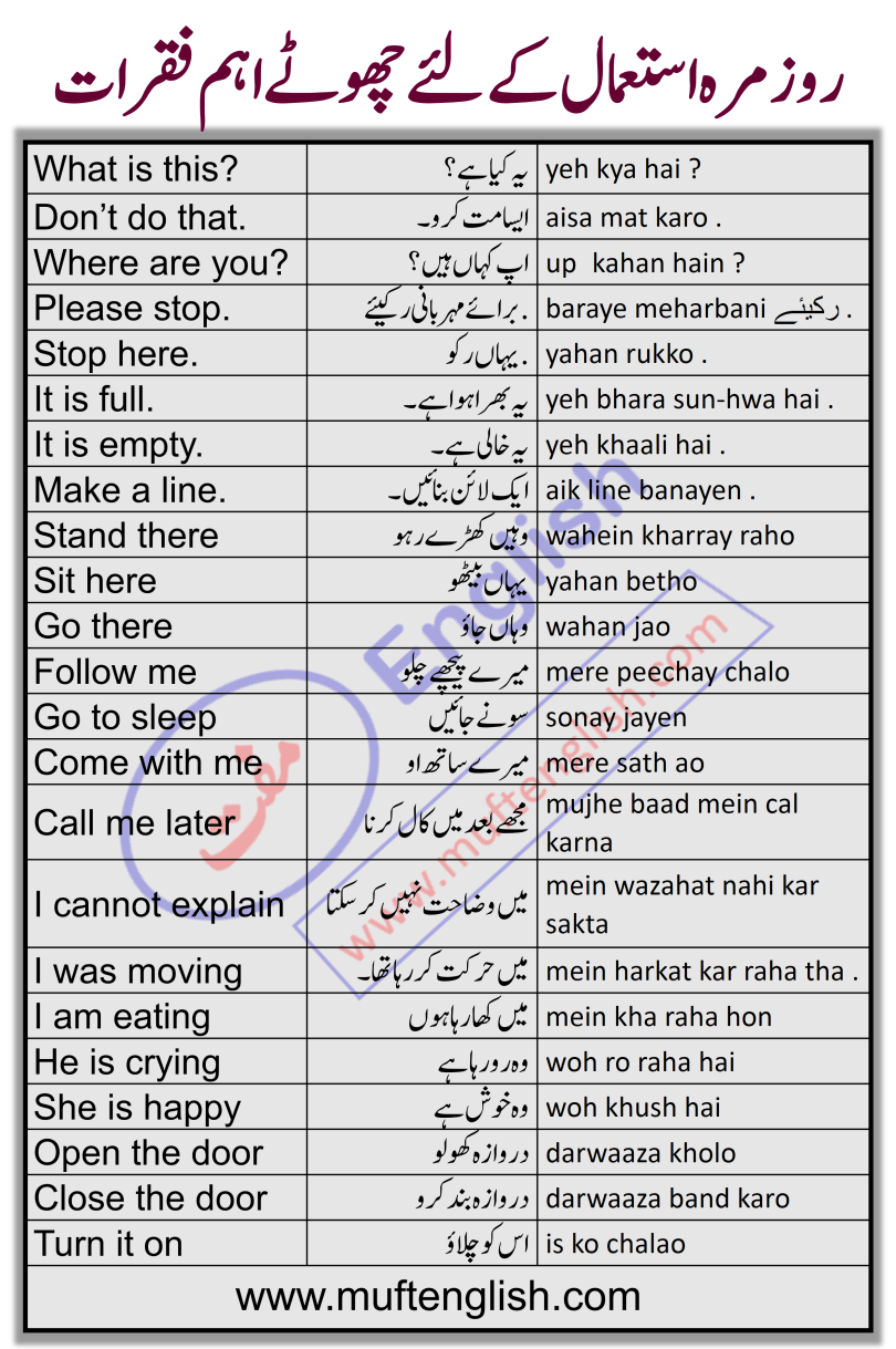 60 Daily Use Short Sentences in English and Urdu
