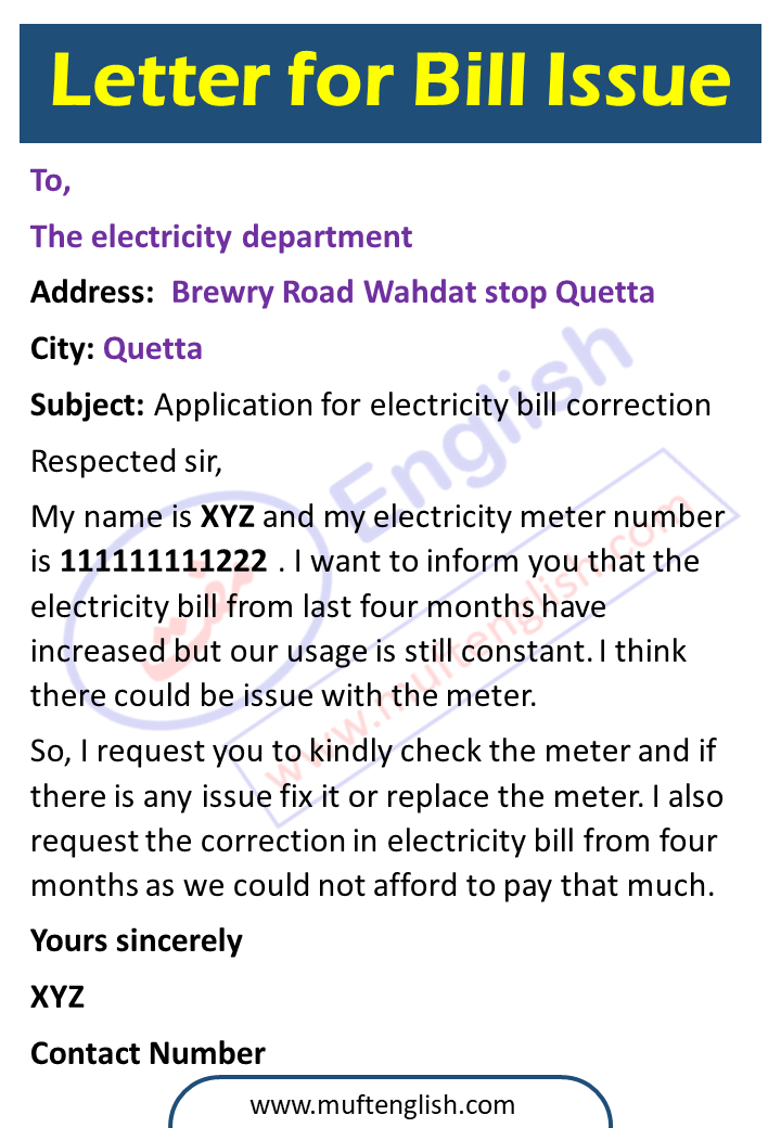 A Complaint Letter To Electricity Department for Bill Issue
