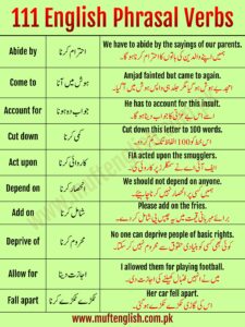 111 Basic Phrasal Verbs with Urdu Meanings and Examples