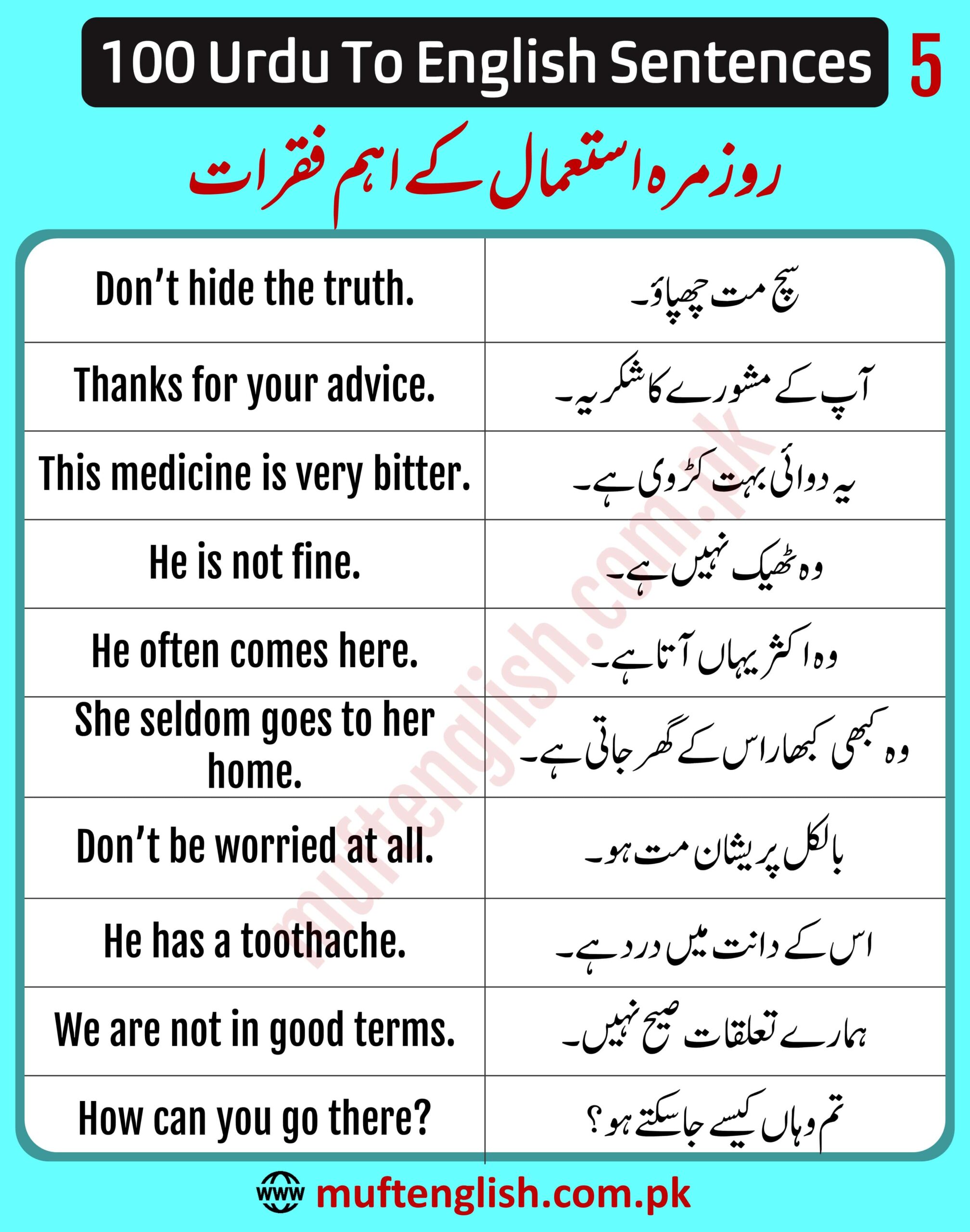 100 Urdu to English Sentences