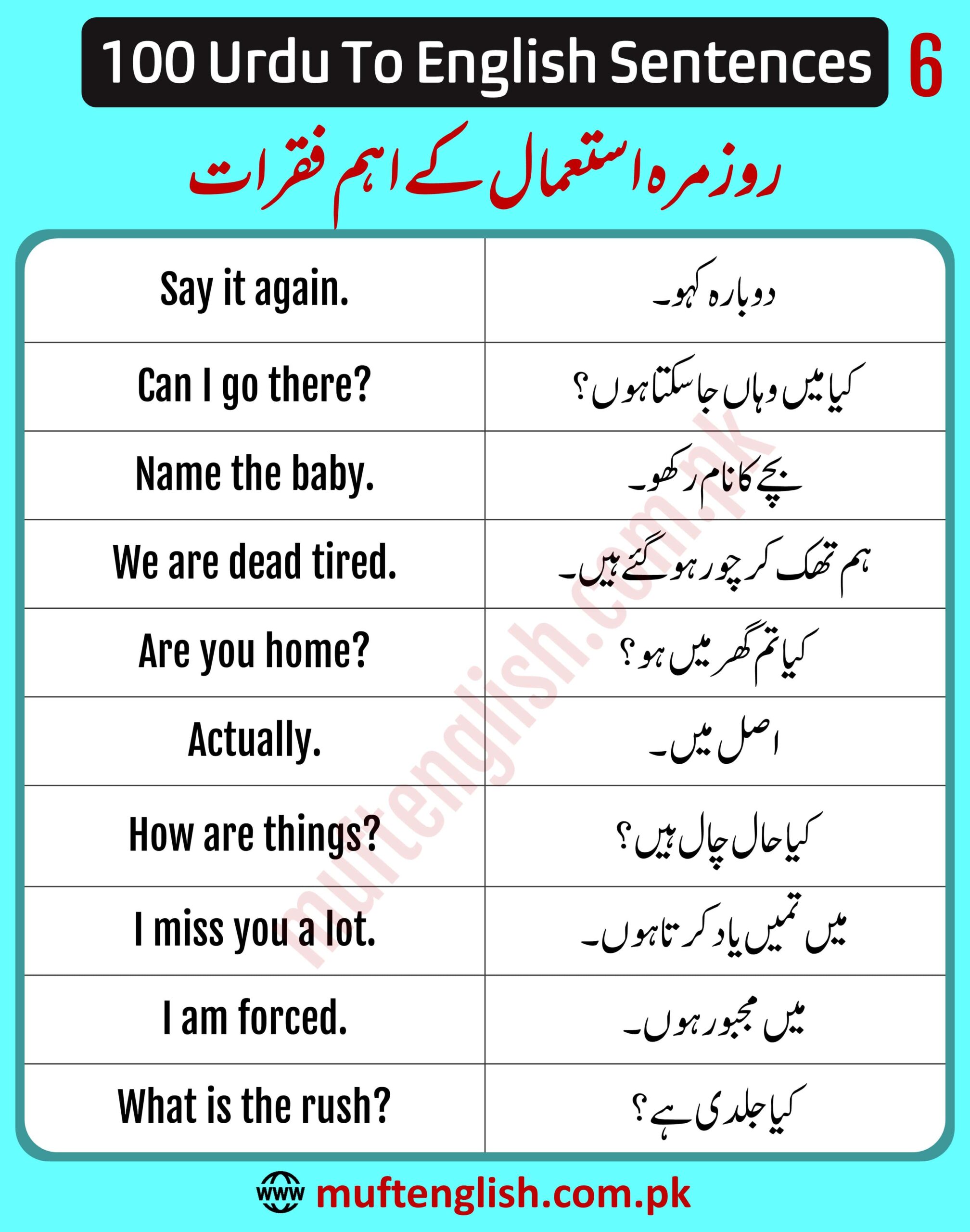 100 Urdu to English Sentences