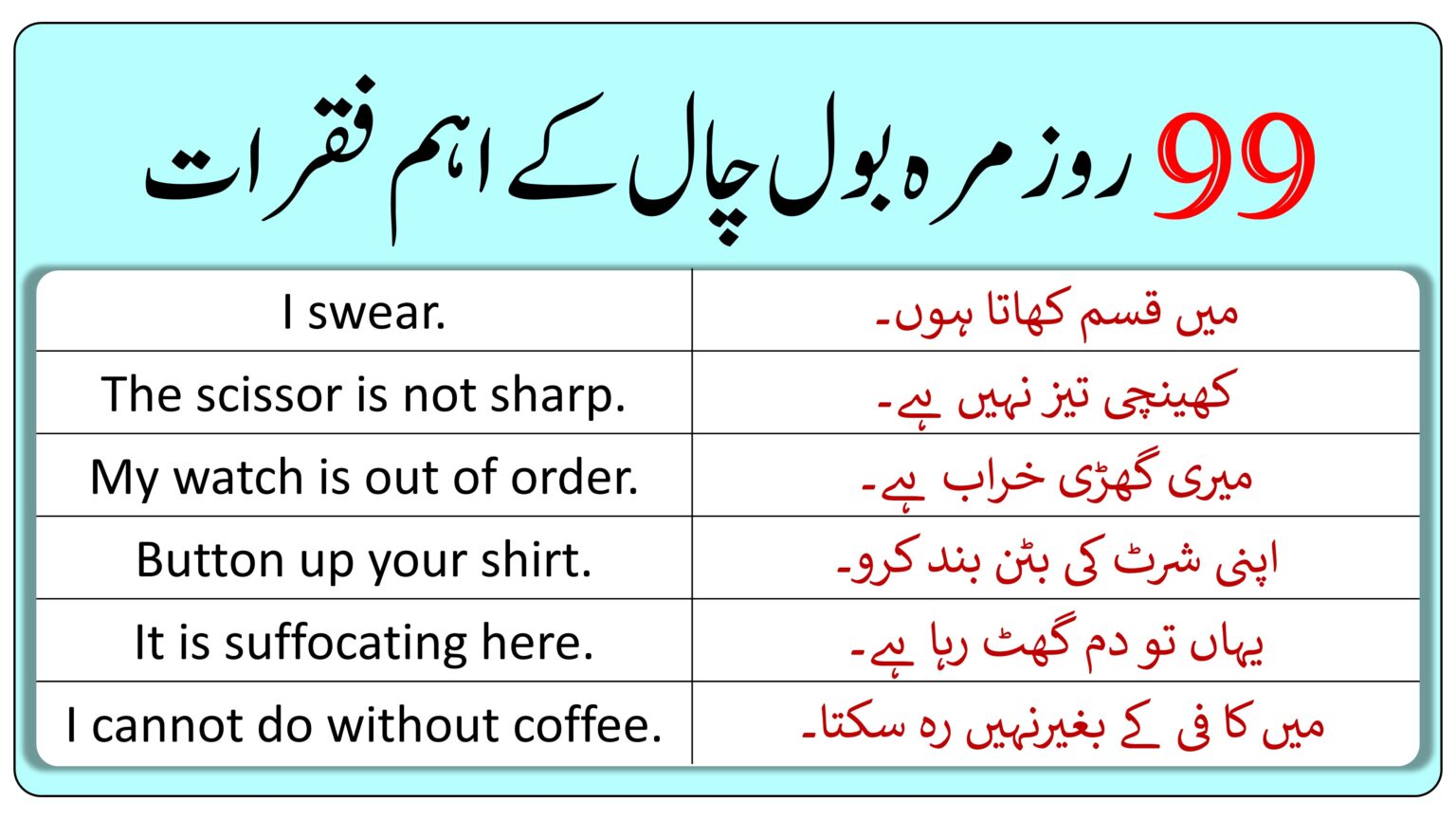 100 Urdu to English Sentences