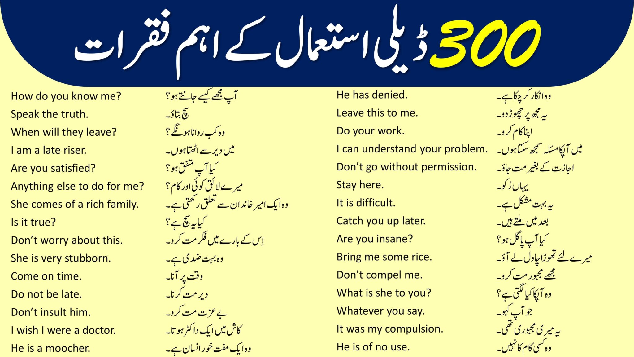100 Urdu to English Sentences